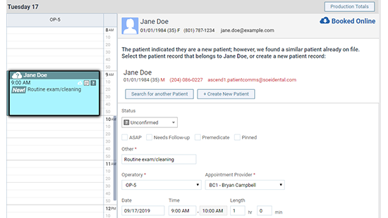 Dental Software Features - Online Booking | Dentrix Ascend