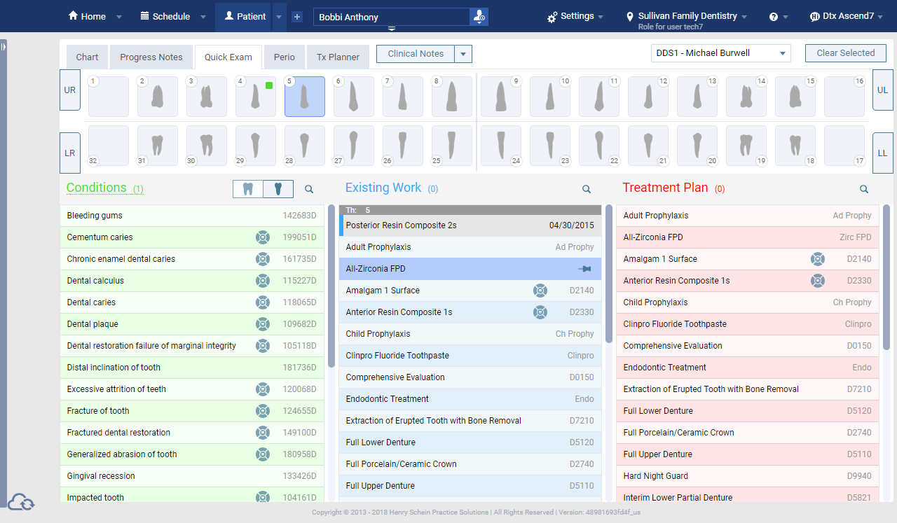 Dental Record - Quick Exam Features | Dentrix Ascend